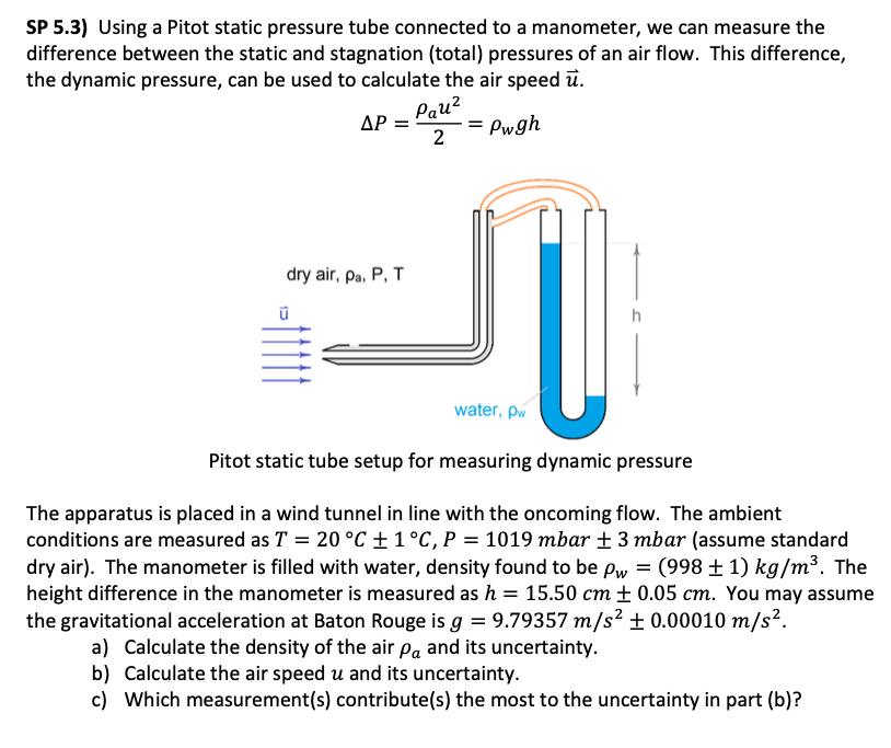 Solved SP 5.3) Using a Pitot static pressure tube connected | Chegg.com