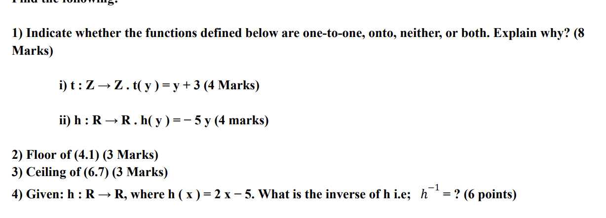 Solved 1) Indicate whether the functions defined below are | Chegg.com