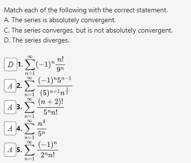 Solved Match each of the following with the correct | Chegg.com