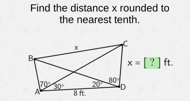 Solved Find the distance x rounded to the nearest tenth. Х B | Chegg.com