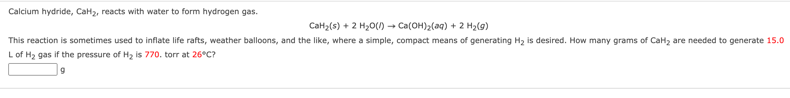 Solved Calcium hydride, CaH2, reacts with water to form | Chegg.com