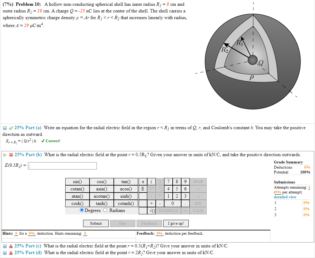 Solved (7\%) Problem 10: A hollow non-conducting spherical | Chegg.com