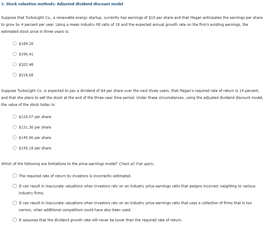 Solved 3 Stock Valuation Methods Adjusted Dividend Chegg