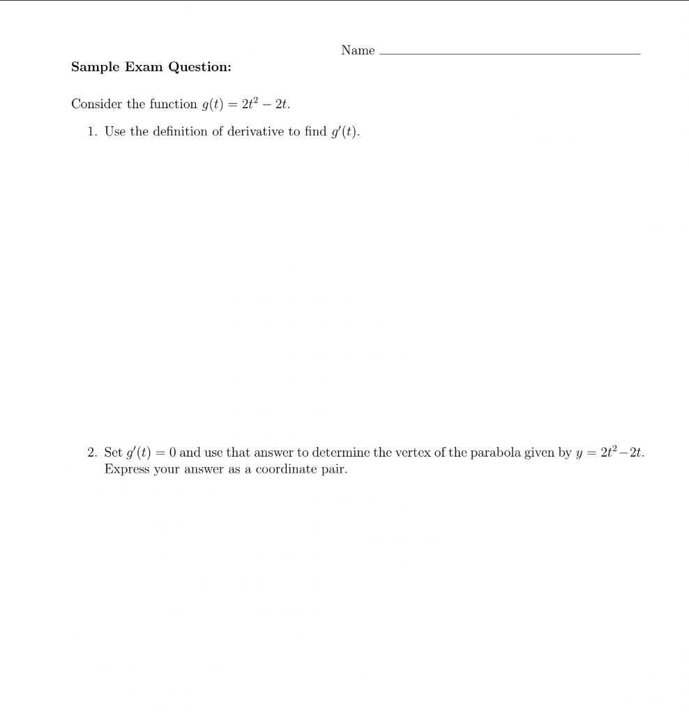Solved Name Sample Exam Question: Consider the function g(t) | Chegg.com