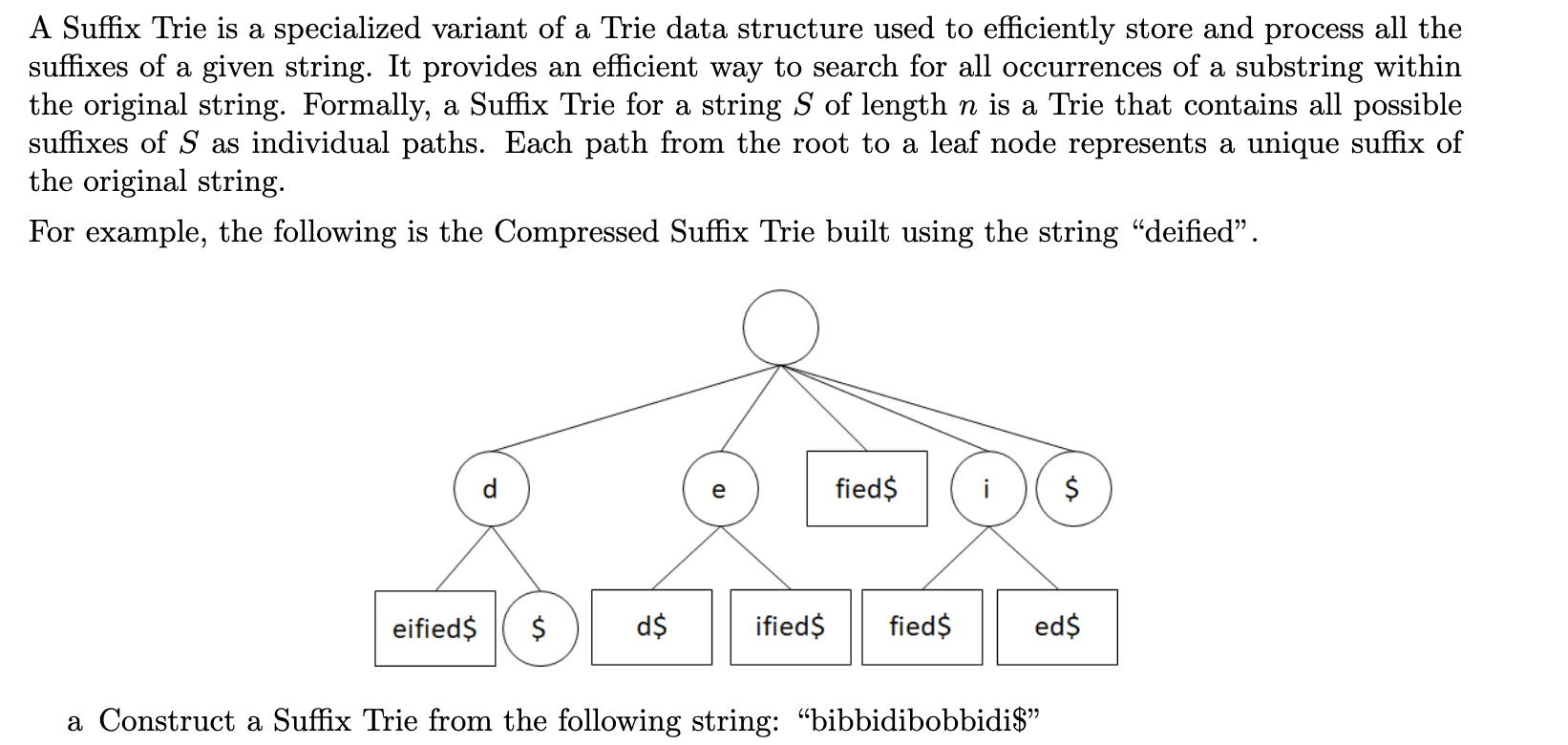 Solved A Suffix Trie is a specialized variant of a Trie data | Chegg.com