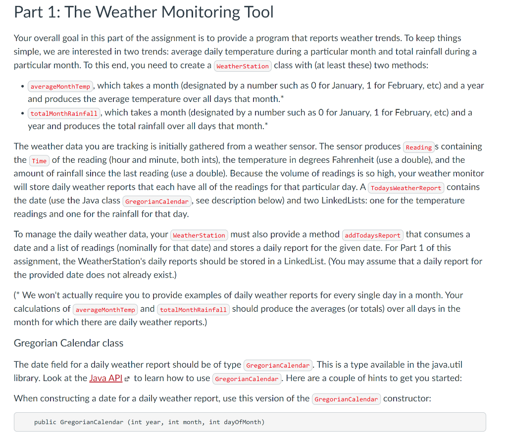 Part 1: The Weather Monitoring Tool Your overall goal | Chegg.com