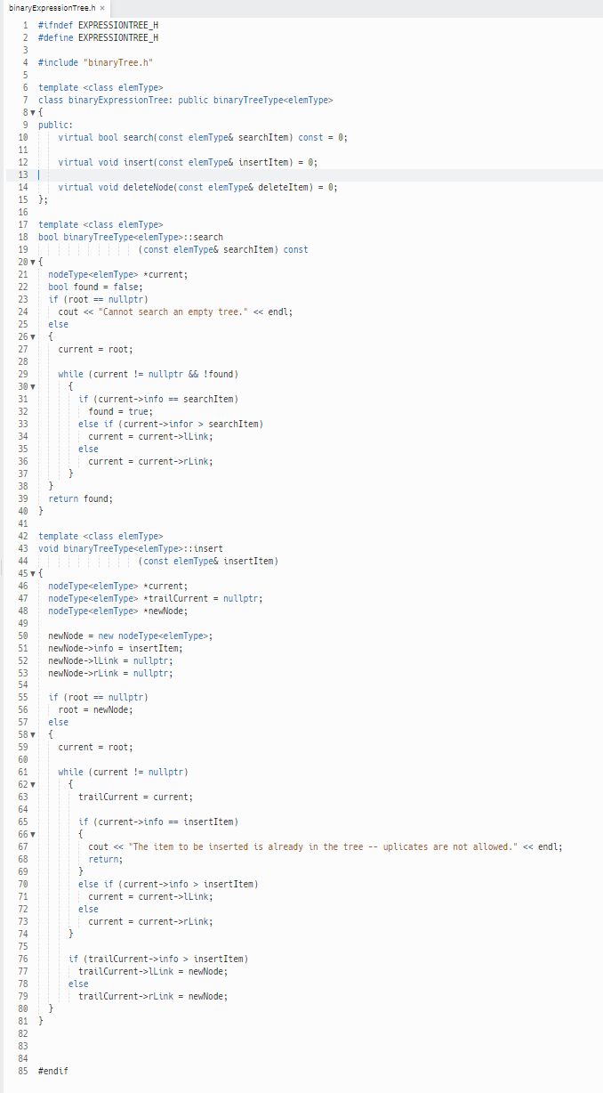 Solved Binary Expression Tree Project In the module on | Chegg.com