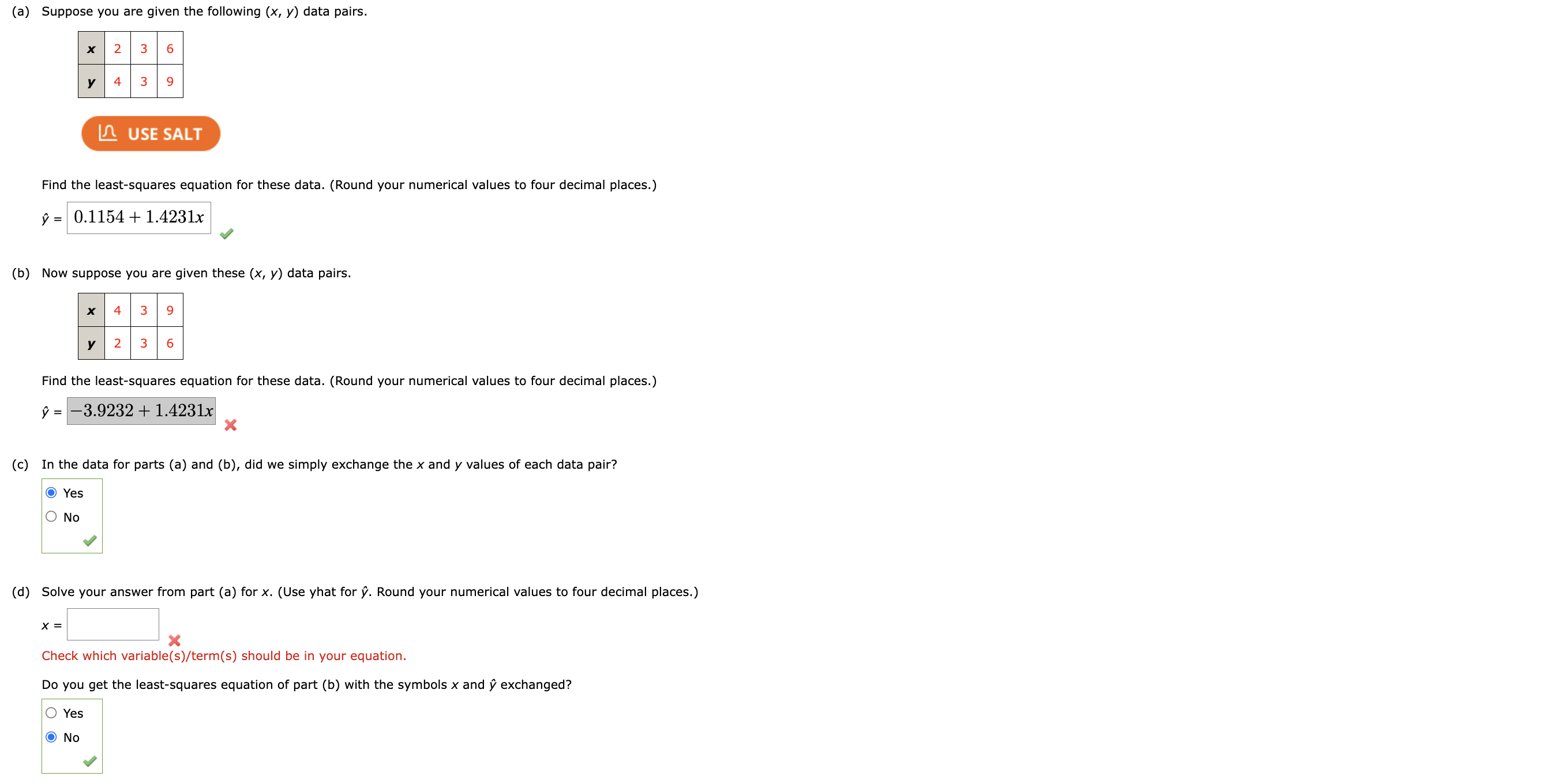Solved (a) Suppose you are given the following (x,y) data | Chegg.com
