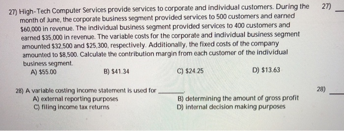 Solved 27) 27) High-Tech Computer Services provide services | Chegg.com