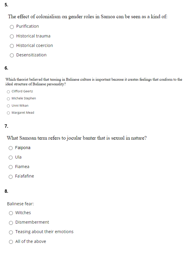 Solved 5. The effect of colonialism on gender roles in Samoa | Chegg.com