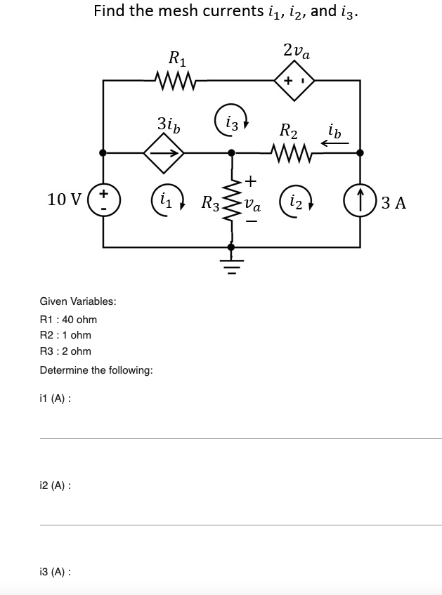 Solved Find the mesh currents i1,i2, and i3. | Chegg.com