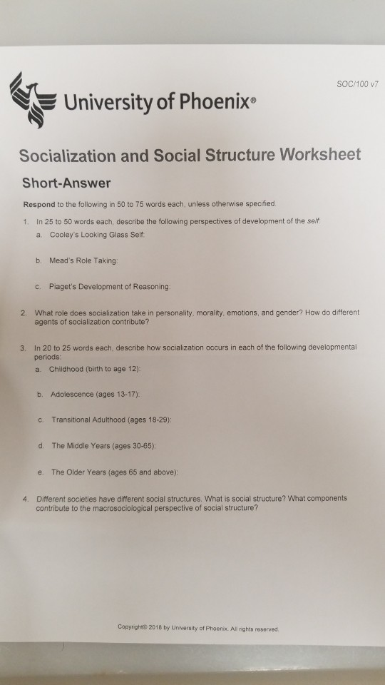 Solved University of Phoenix Socialization and Social | Chegg.com