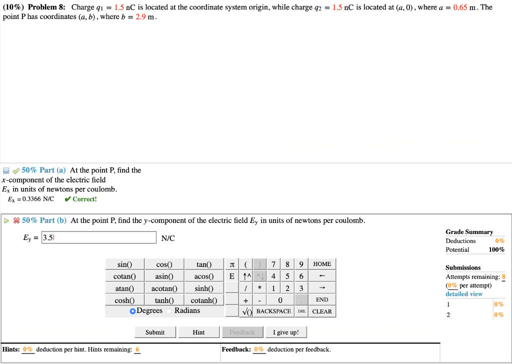 Solved (10\%) Problem 8: Charge q1=1.5nC is located at the | Chegg.com
