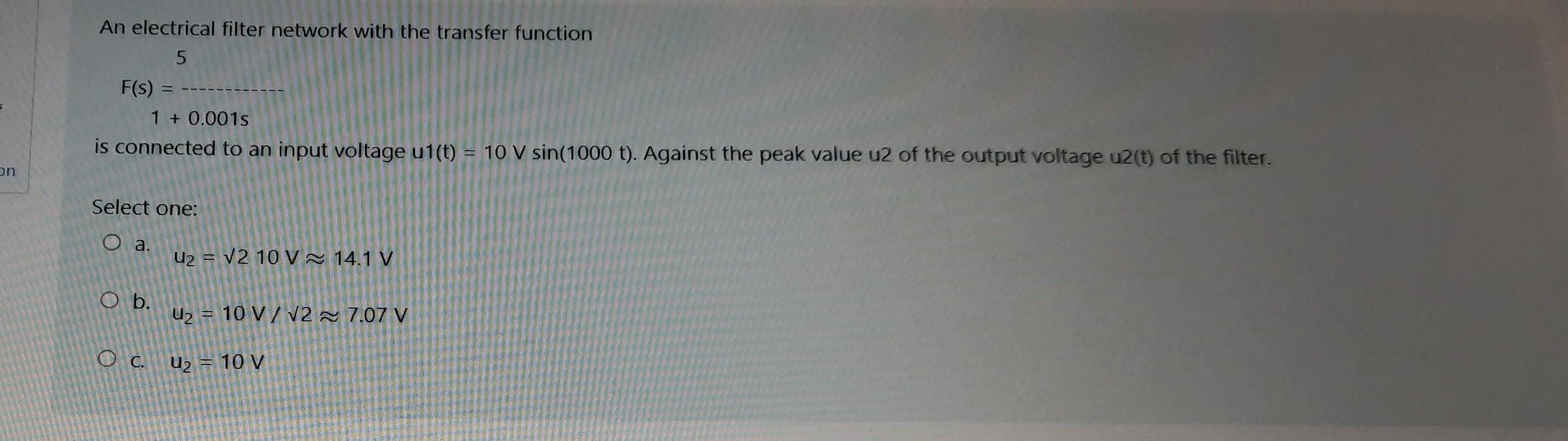 An electrical filter network with the transfer | Chegg.com