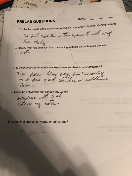 PRELAB QUESTIONS NAME 1. The final products in this | Chegg.com
