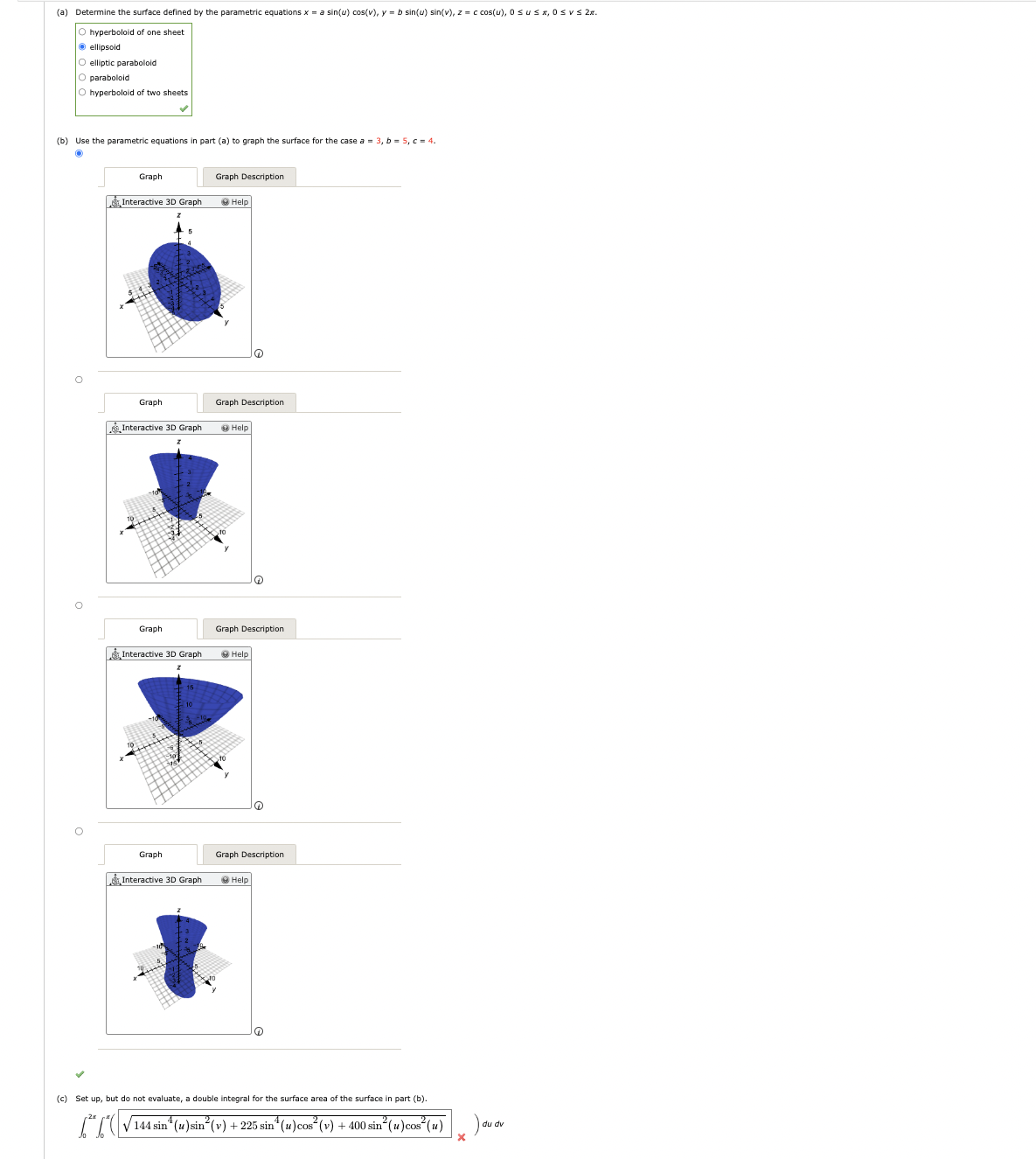 (a) ﻿Determine the surface defined by the parametric | Chegg.com