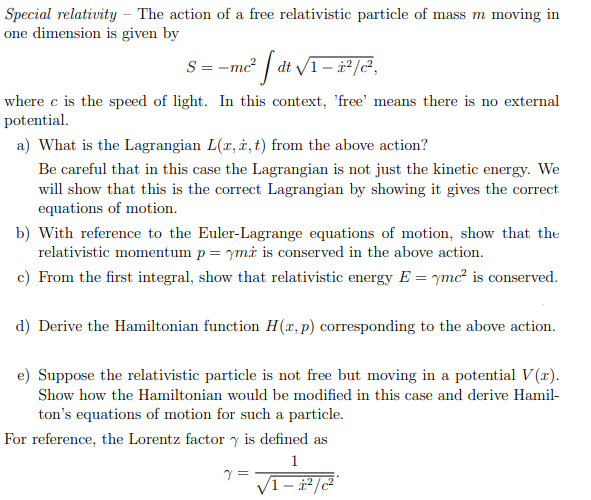 Solved Special relativity - The action of a free | Chegg.com