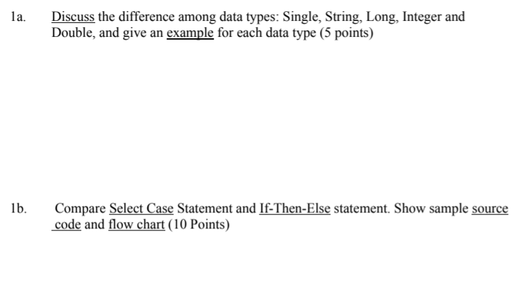 Solved la Discuss the difference among data types: Single, | Chegg.com