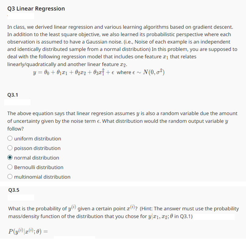 Solved Q3 ﻿Linear RegressionIn class, we derived linear | Chegg.com