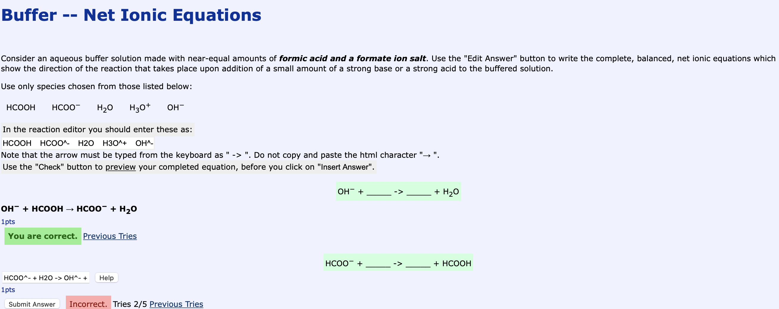 Solved Buffer -- Net Ionic Equations show the direction of | Chegg.com