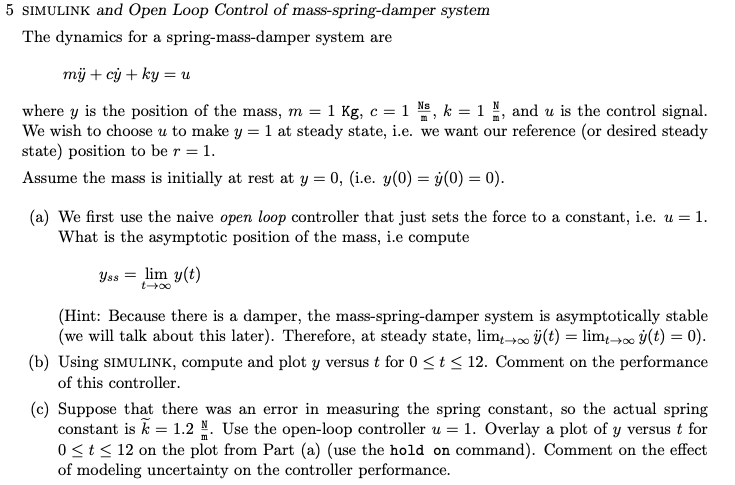 5 SIMULINK and Open Loop Control of | Chegg.com