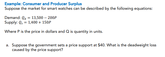 Solved Example: Consumer and Producer Surplus Suppose the | Chegg.com
