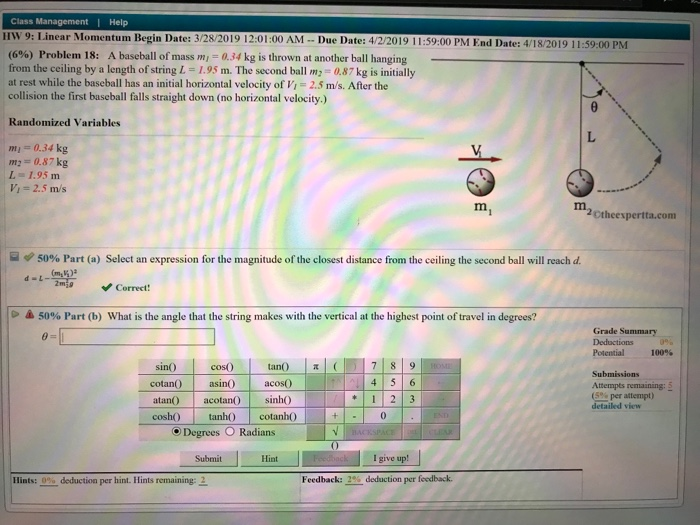Solved Class Management I Help Hw 9: Linear Momentum Begin | Chegg.com