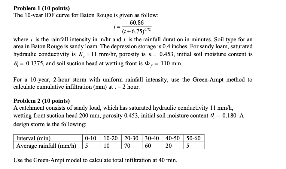 The 10-year IDF curve for Baton Rouge is given as | Chegg.com