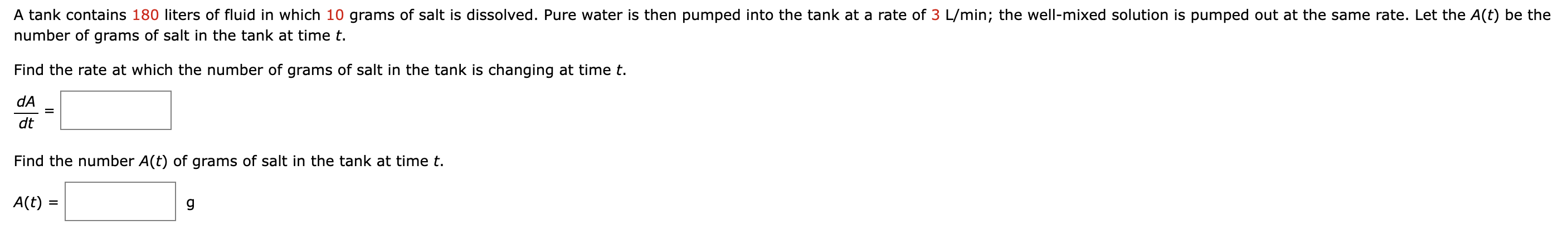 Solved number of grams of salt in the tank at time t. Find | Chegg.com