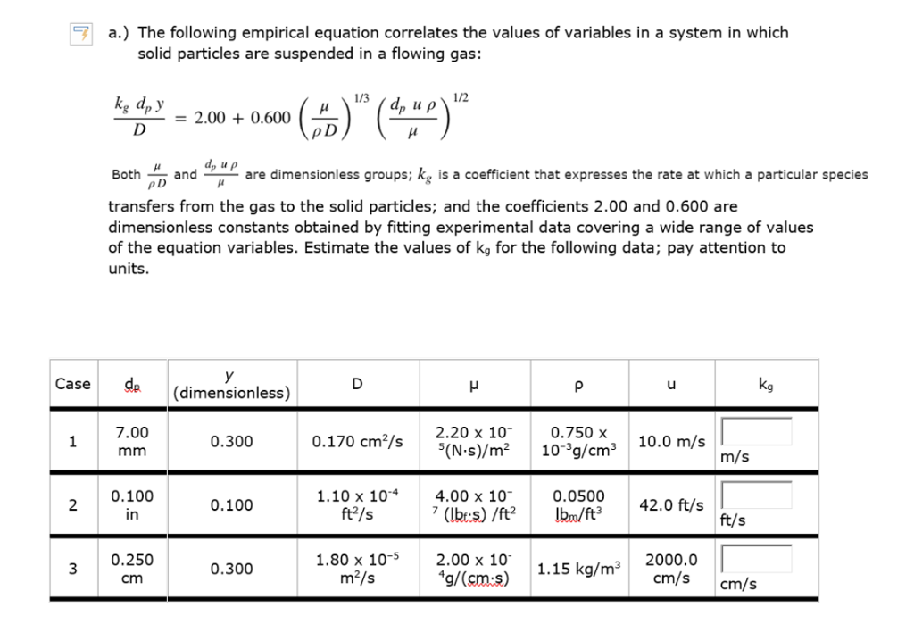 Solved a.) The following empirical equation correlates the | Chegg.com