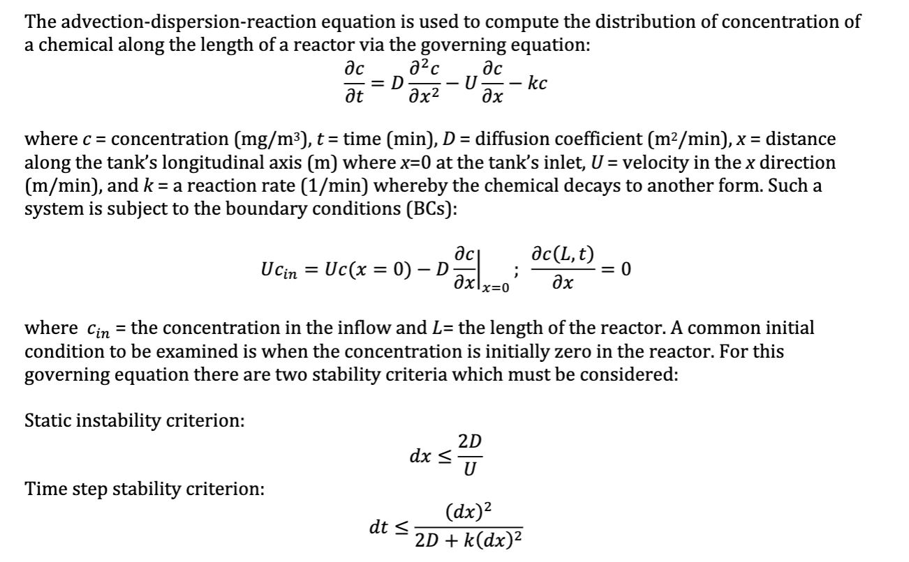 Solved The advection-dispersion-reaction equation is used to | Chegg.com