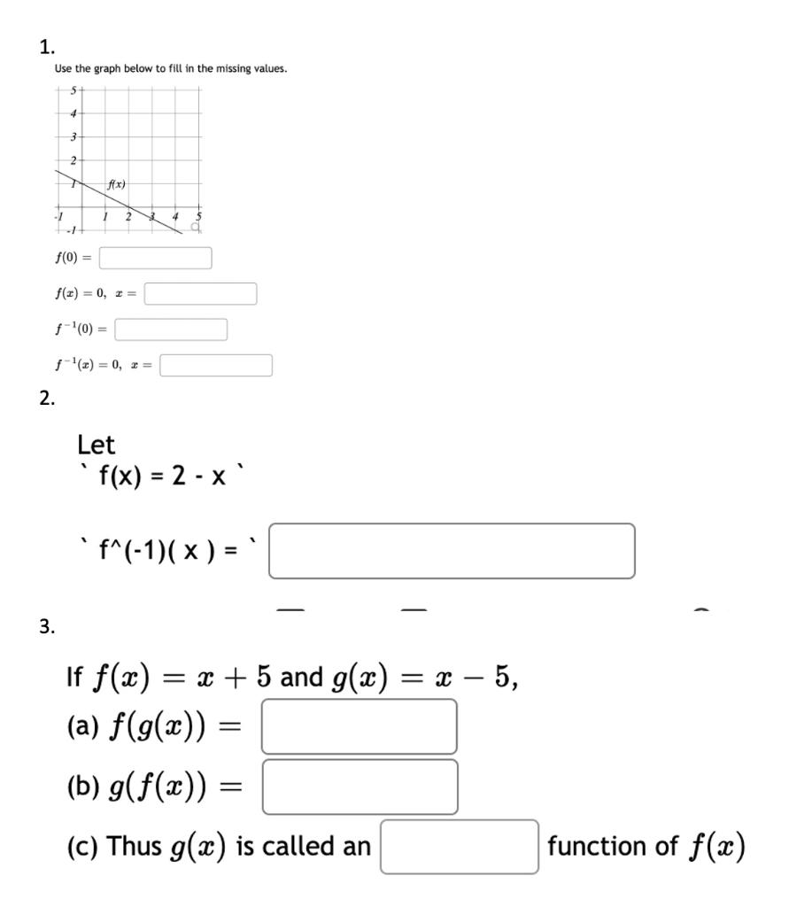 Solved 1. Use the graph below to fill in the missing values. | Chegg.com