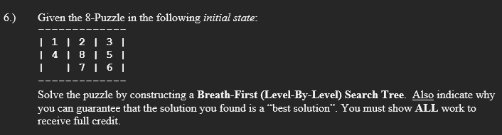 Solved 6.) Given the 8-Puzzle in the following initial | Chegg.com