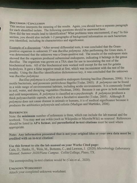 I need help writing an unknown lab report. The | Chegg.com