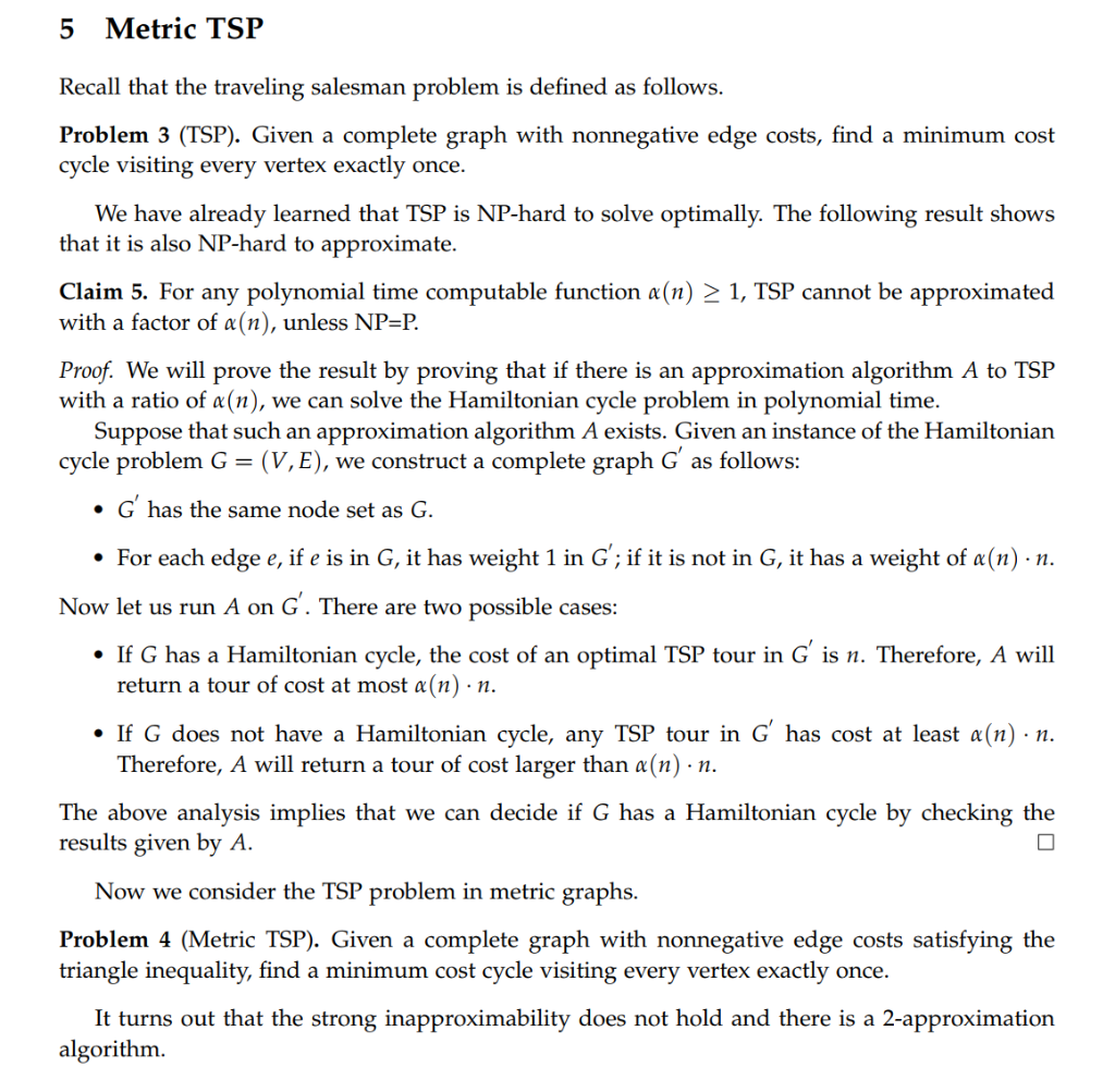 5 Metric Tsp Recall That The Traveling Salesman