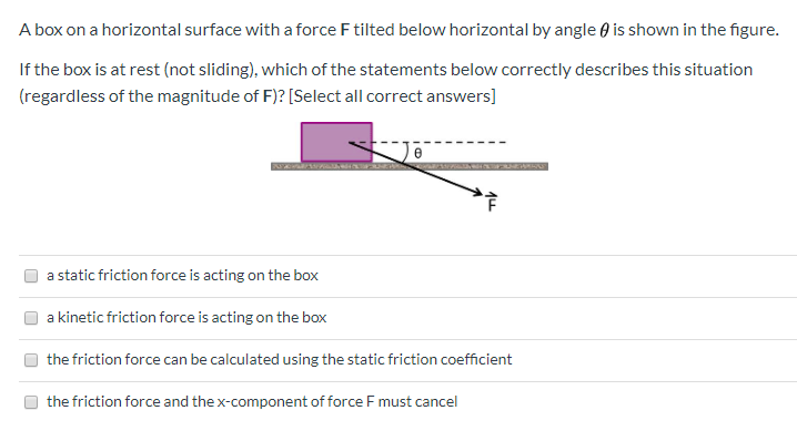 Solved A box on a horizontal surface with a force F tilted | Chegg.com
