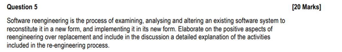 Solved Software reengineering is the process of examining, | Chegg.com