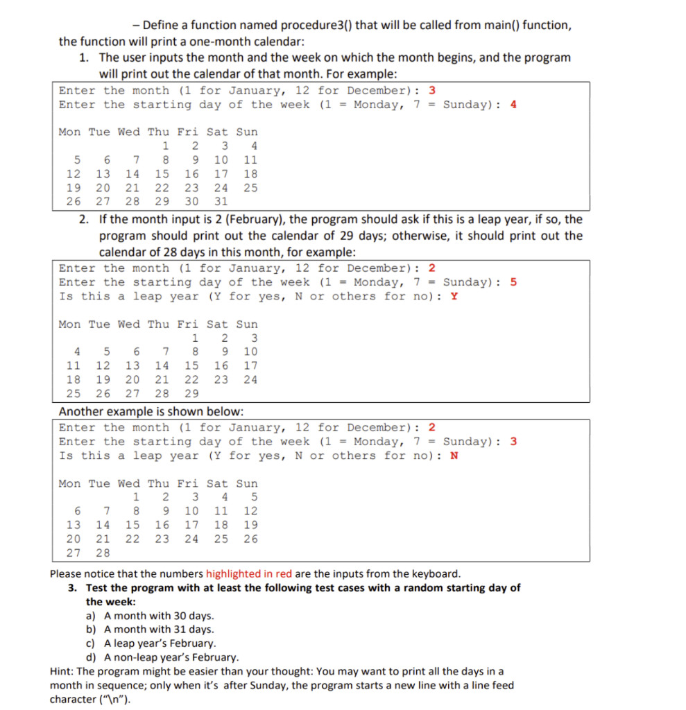 Solved - Define a function named procedure3() that will be | Chegg.com