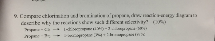 Solved 9. Compare chlorination and bromination of propane, | Chegg.com