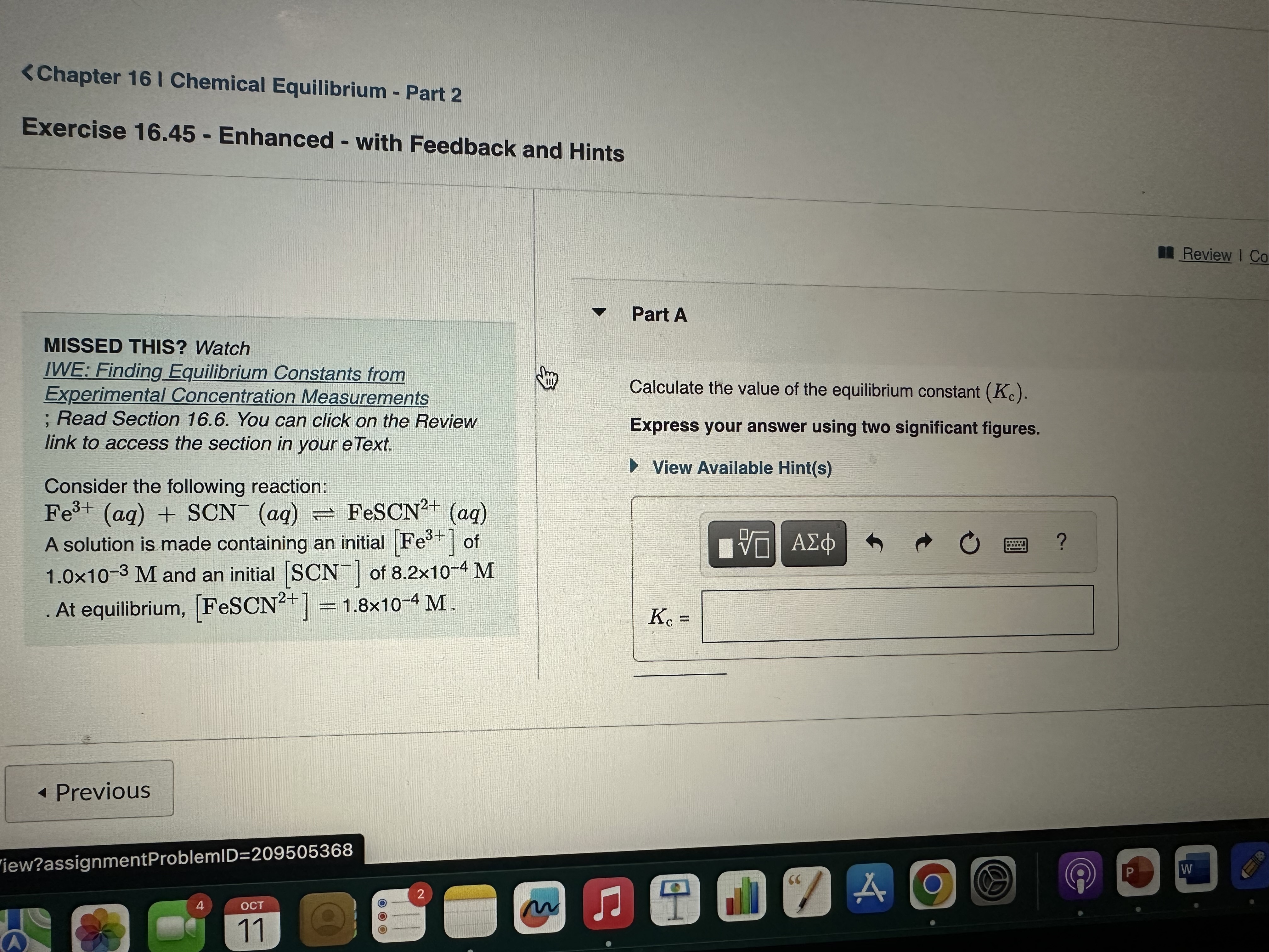 Solved calculate the value of equilibrium constant | Chegg.com