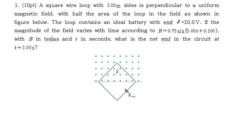 Solved 1. (10pt) A square wire loop with 3.00 m sides is | Chegg.com