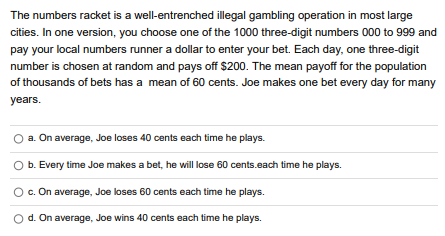 Solved The numbers racket is a well-entrenched illegal | Chegg.com