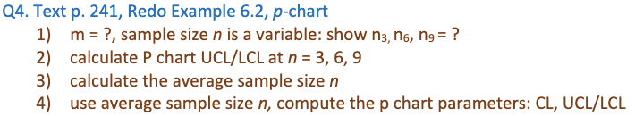 Solved Q4. Text p. 241, Redo Example 6.2, p-chart 1) m= ?, | Chegg.com