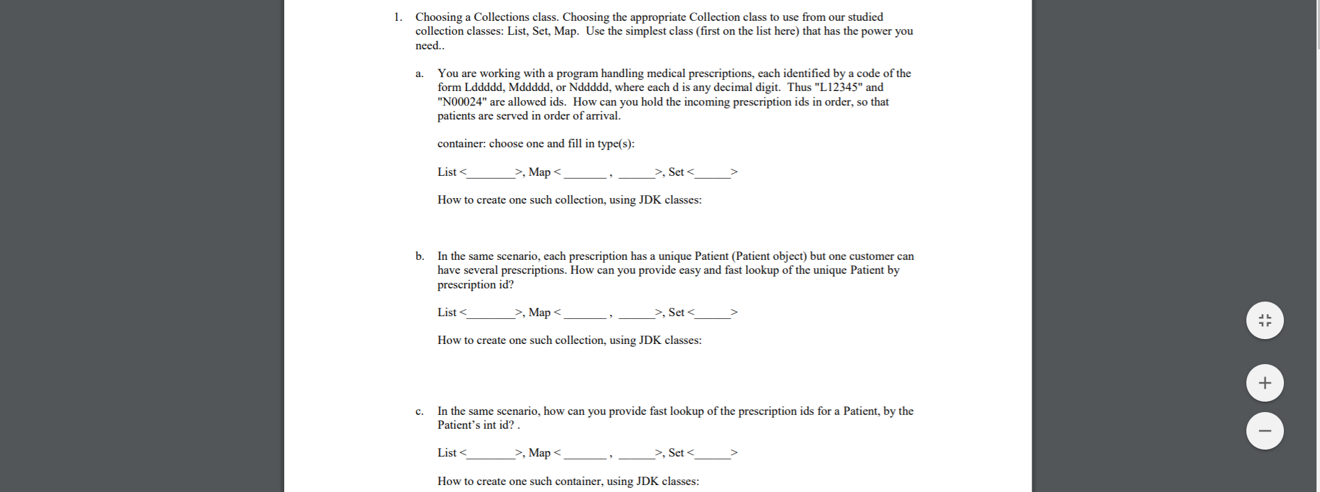 Solved 1. Choosing a Collections class. Choosing the | Chegg.com