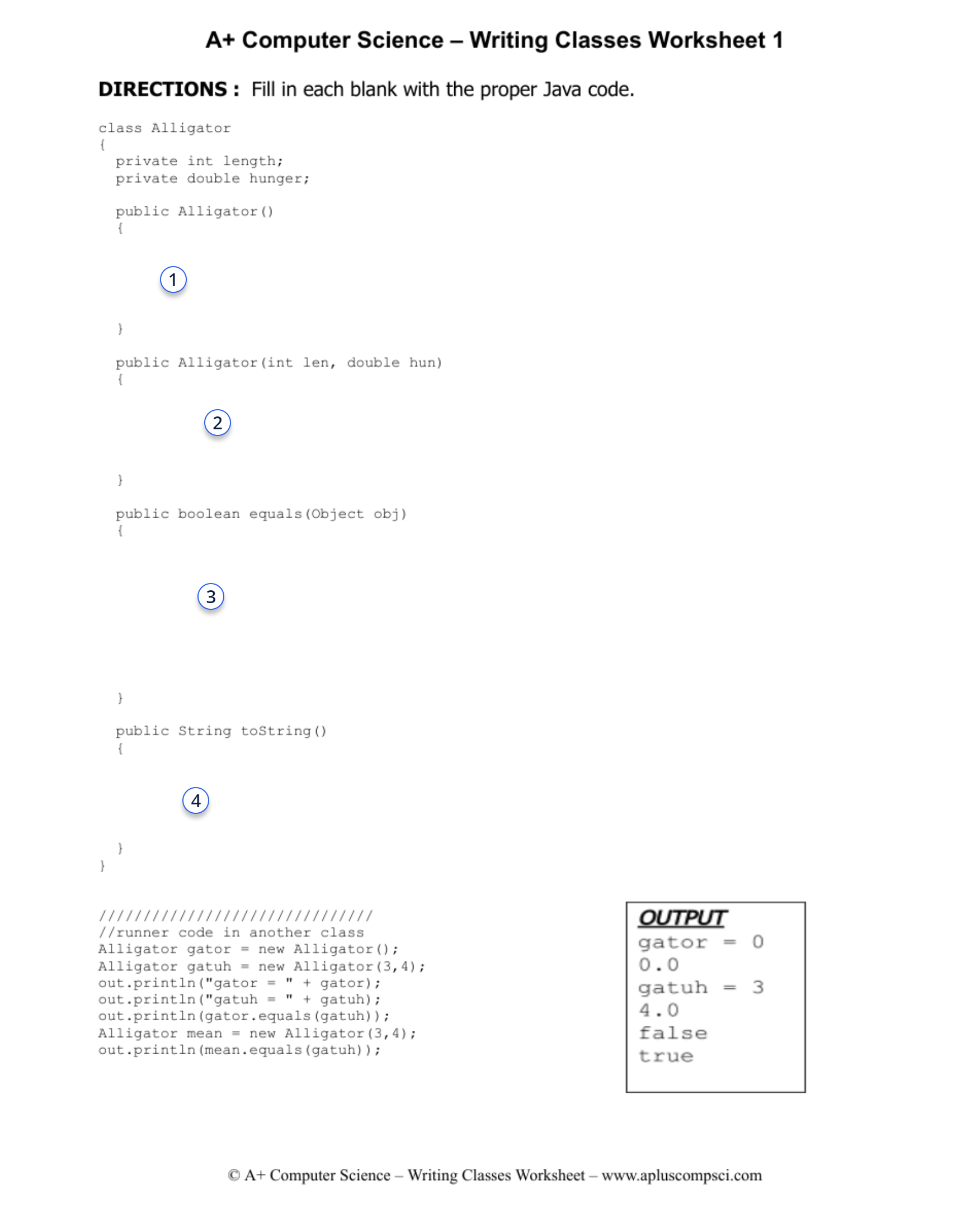 Solved A+ ﻿Computer Science - ﻿Writing Classes Worksheet | Chegg.com