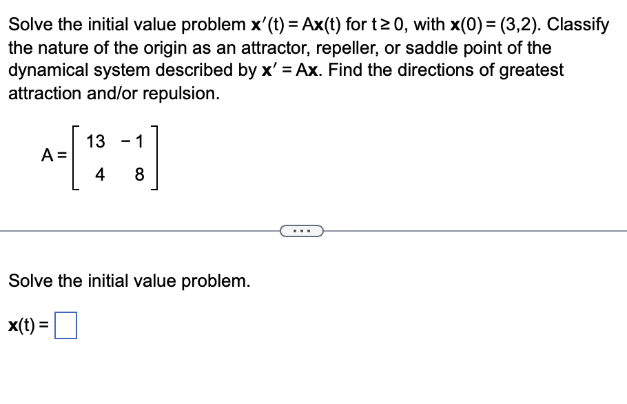 Solved Solve the initial value problem x′(t)=Ax(t) for t≥0, | Chegg.com