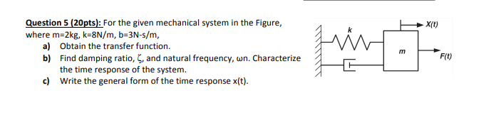 Solved X(t) Question 5 (20pts): For the given mechanical | Chegg.com Solved X(t) Question 5 (20pts): For the given mechanical | Chegg.com