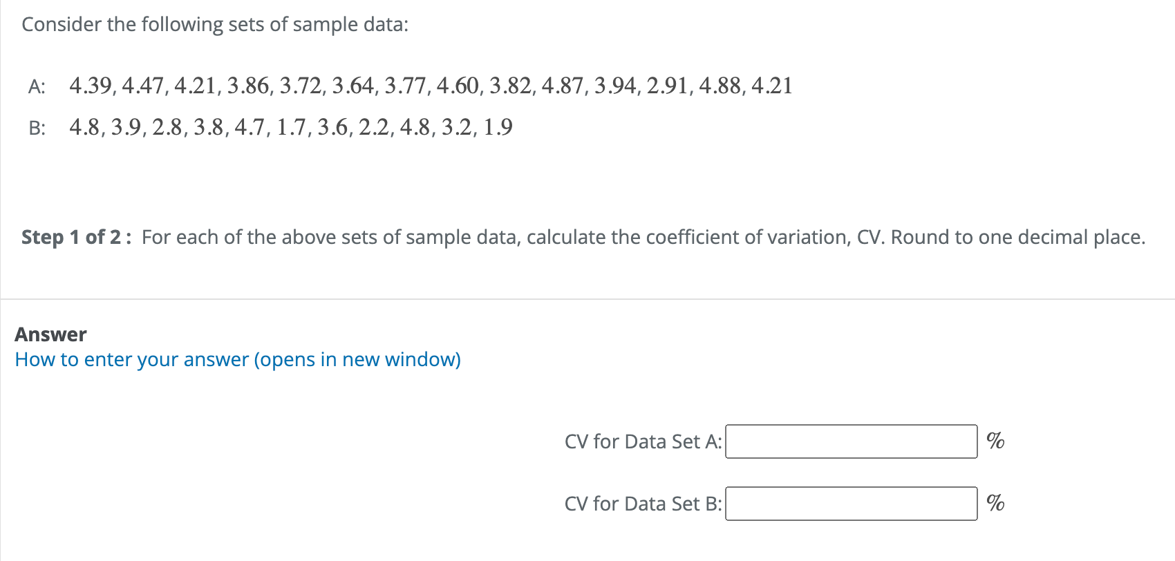 Solved Consider the following sets of sample data: A: | Chegg.com
