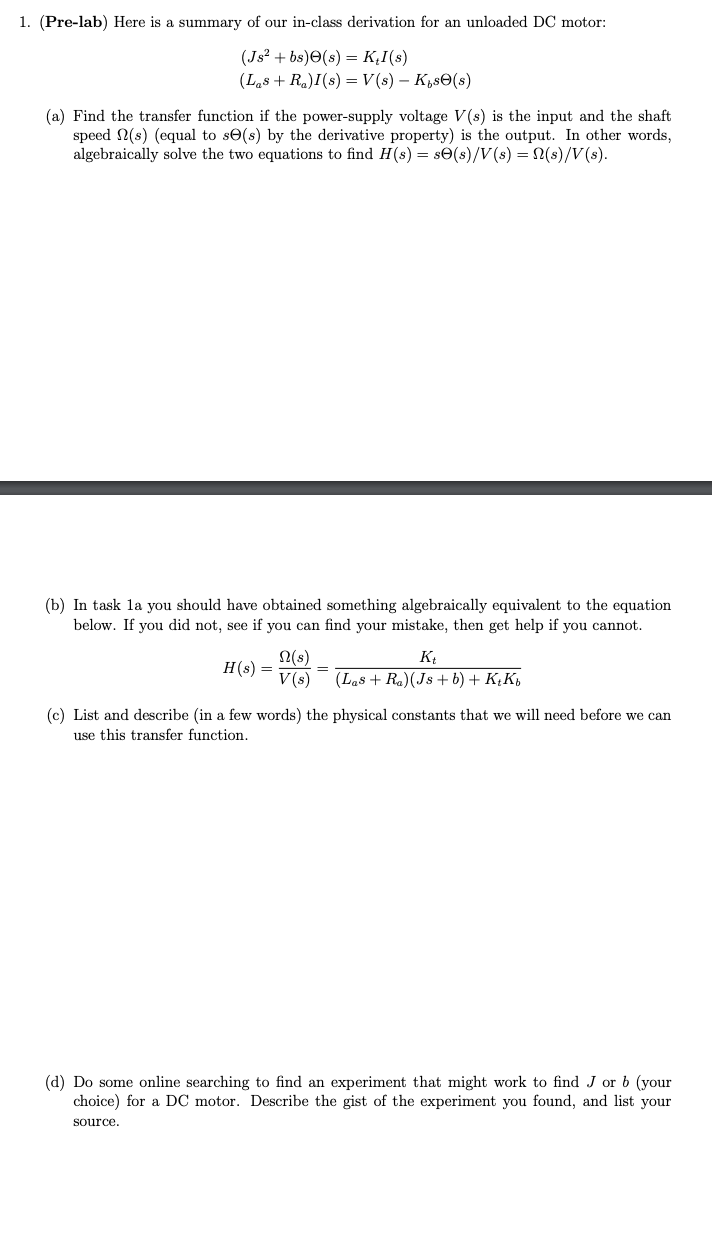 Solved 1. (Pre-lab) Here is a summary of our in-class | Chegg.com