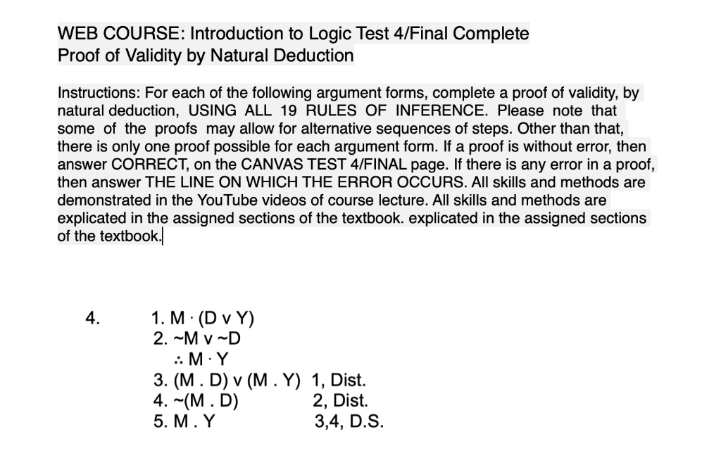 WEB COURSE: Introduction to Logic Test 4/Final | Chegg.com